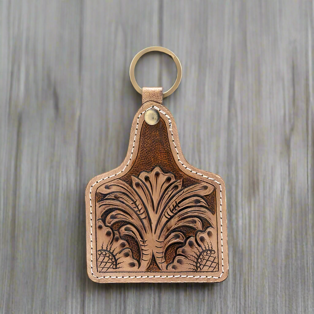 Times Now & Then Hand-Tooled Leather Key Fob: Timeless Elegance ...